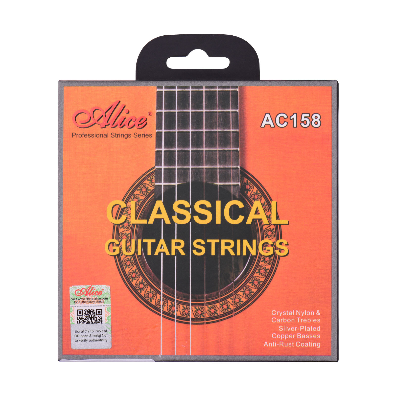 Струны для классической гитары Alice AC158-N Crystal Nylon & Carbon (G) Transparent, silver для классических гитар от 34 до 39 дюймов Normal tension, hard tension (optional) 6 штук