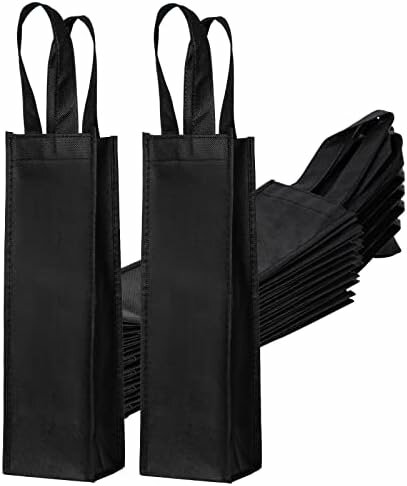 Переиспользуемая сумка для вина из нетканого материала для бутылок вина, упаковка из 20 подарочных сумок для вина с ручками, 14.8 x 3.9 x 3.9 дюйма, черный цвет, 20 г, для вечеринок, ресторанов, пикников, пляжа, совещаний, ужинов, подарков, розничных