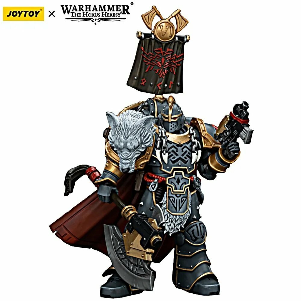 Подвижная фигурка Warhammer Ересь Хоруса JOYTOY 30K 1/18 Космические волки Претор Легиона с мощным топором и боевым щитом Подарочная модель