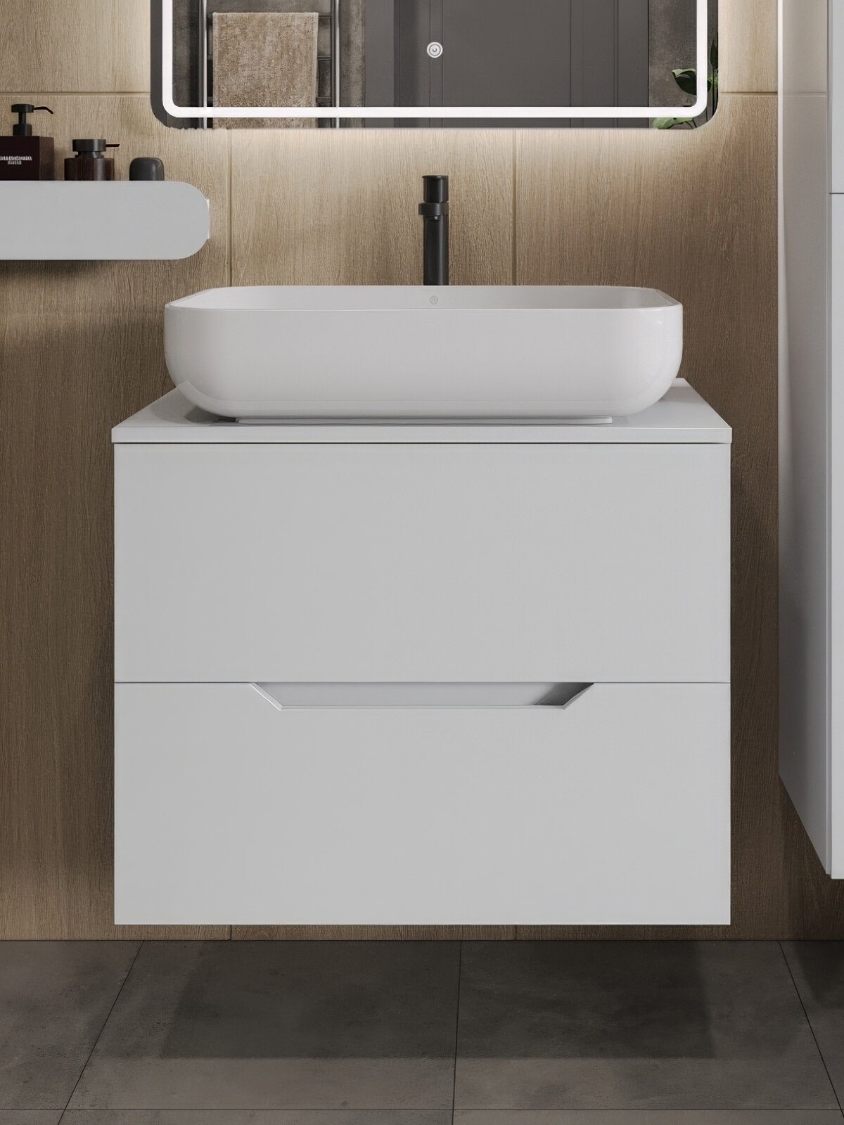 Тумба с раковиной подвесная 70 см Orange Line Li-70TuwMDF+B03-600W, белый матовый