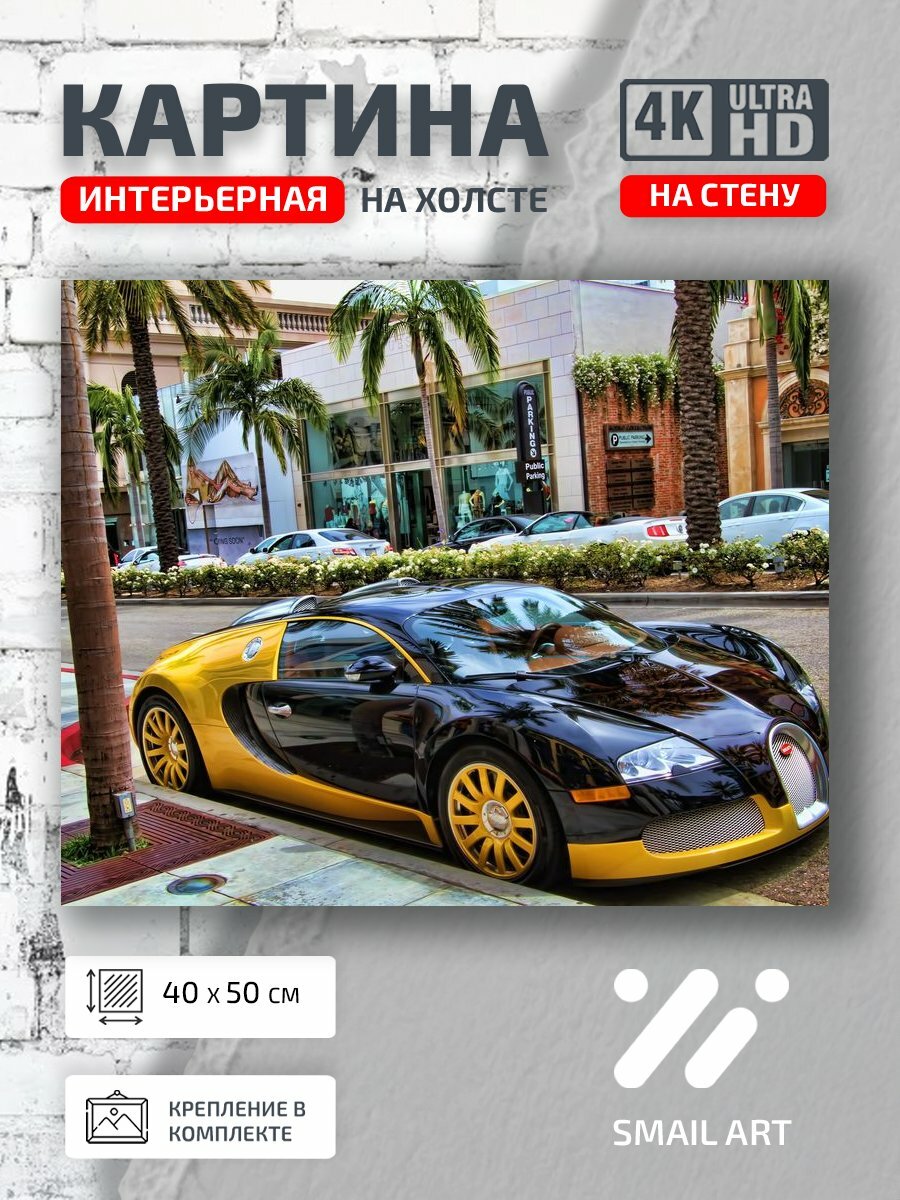 Картина на холсте интерьерная 40 на 50 на стену Машина veyron для офиса авто дизайн декор