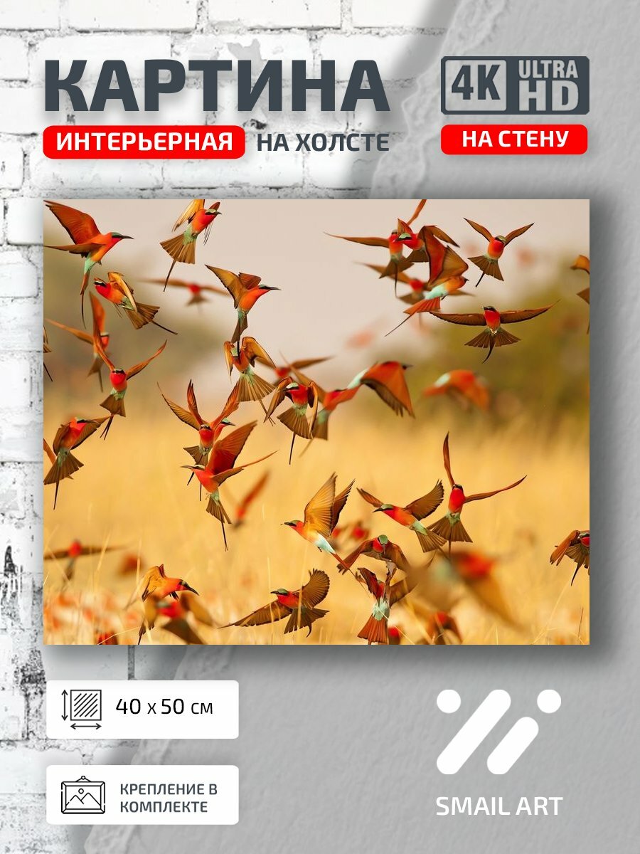 Картина на холсте интерьерная 40 на 50 на стену Птицы Landscape для кафе пейзаж интерьер