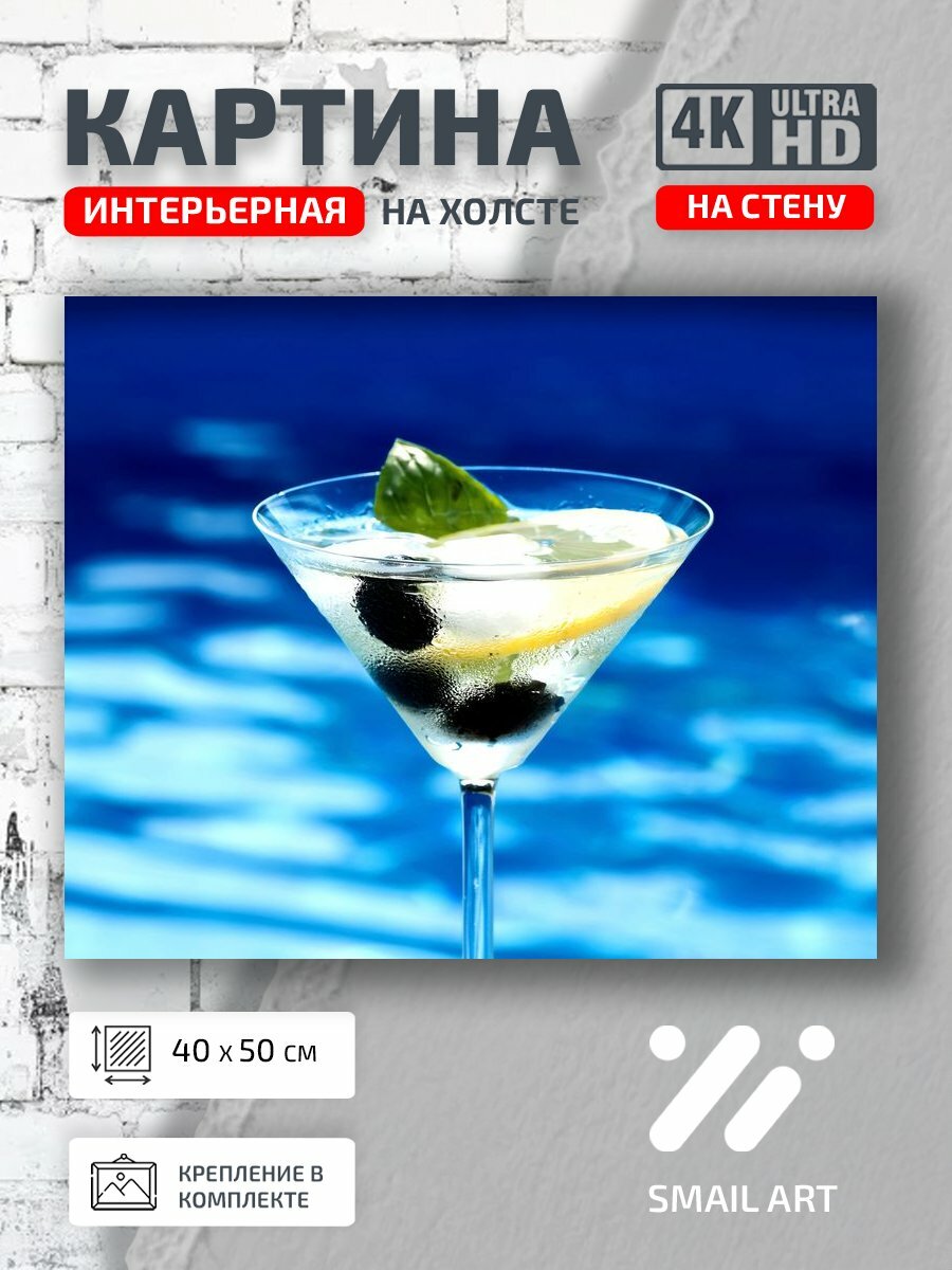 Картина на холсте интерьерная 40 на 50 на стену Коктейль Food для кафе кулинария интерьер