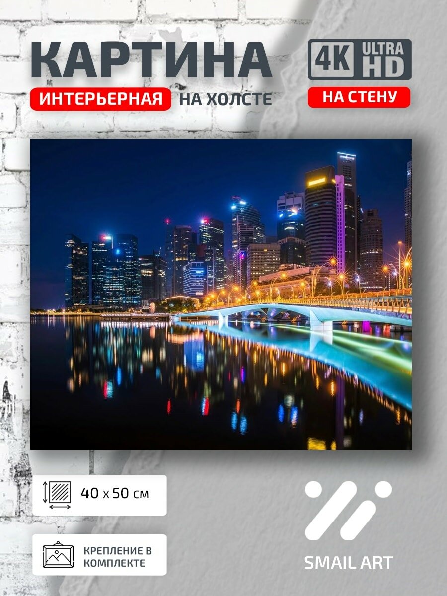 Картина на холсте интерьерная 40 на 50 на стену Ночные огни для кабинета атмосфера