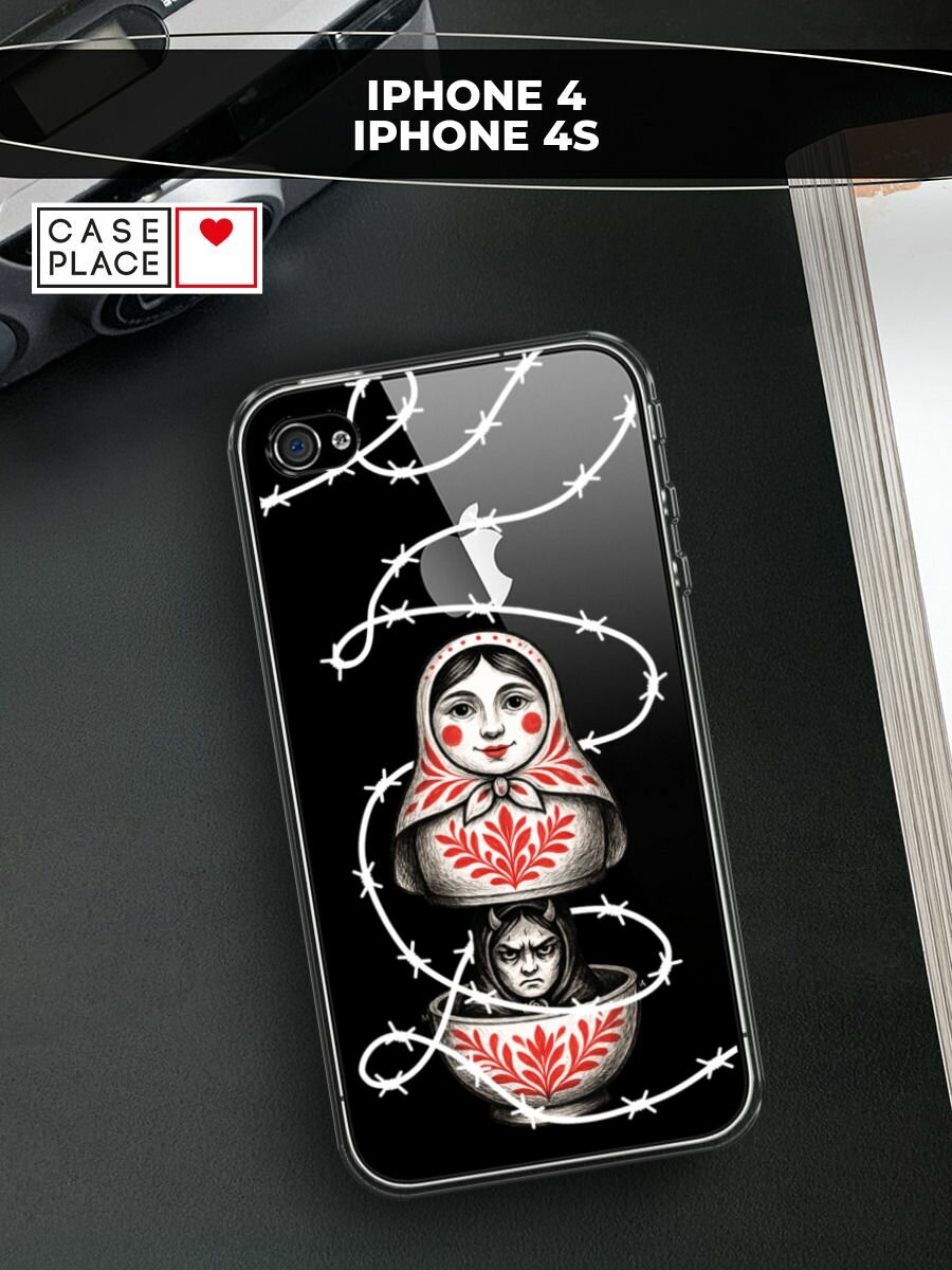 Чехол на Apple iPhone 4/4S / Айфон 4/4S с принтом Темная матрешка 2, прозрачный
