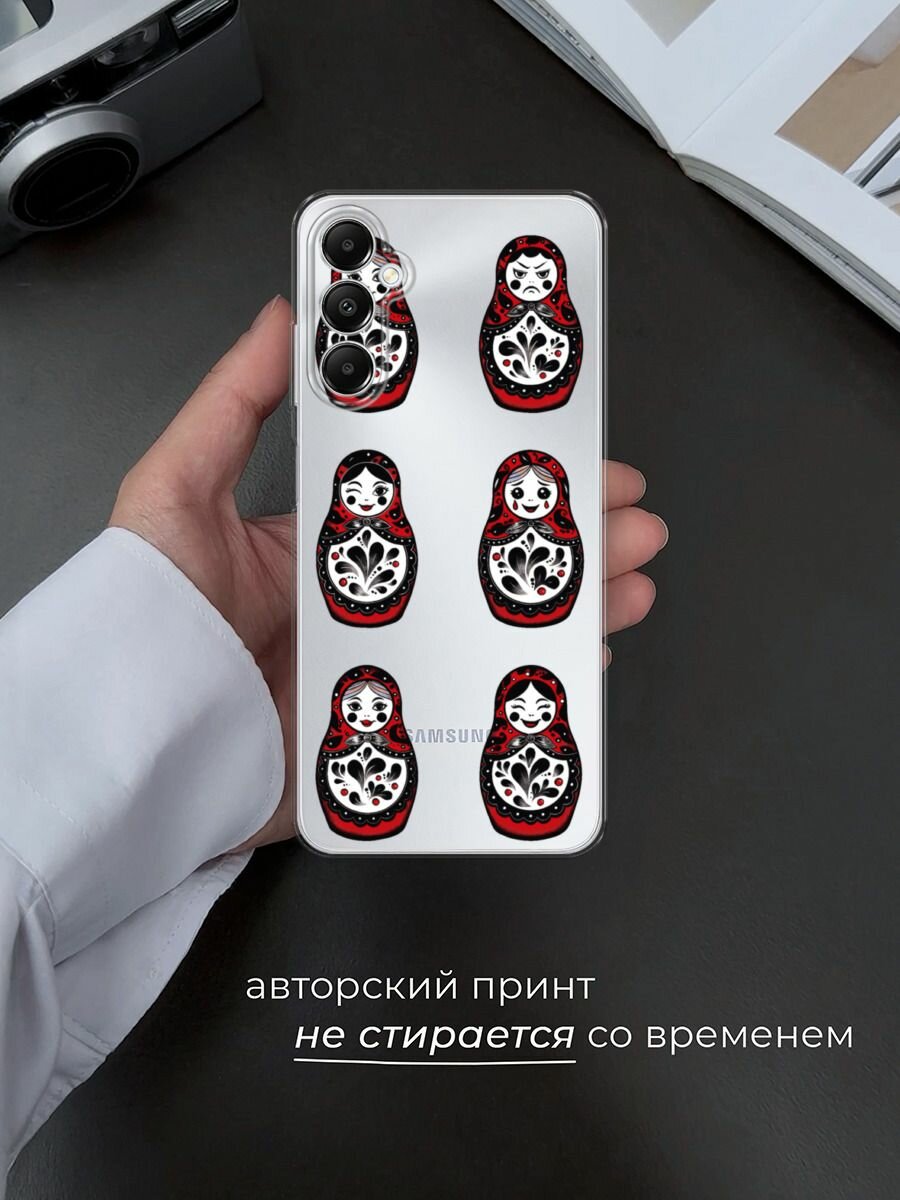 Чехол на Samsung Galaxy A05s / Самсунг Галакси A05s с принтом Разные матрешки, прозрачный — фото 1