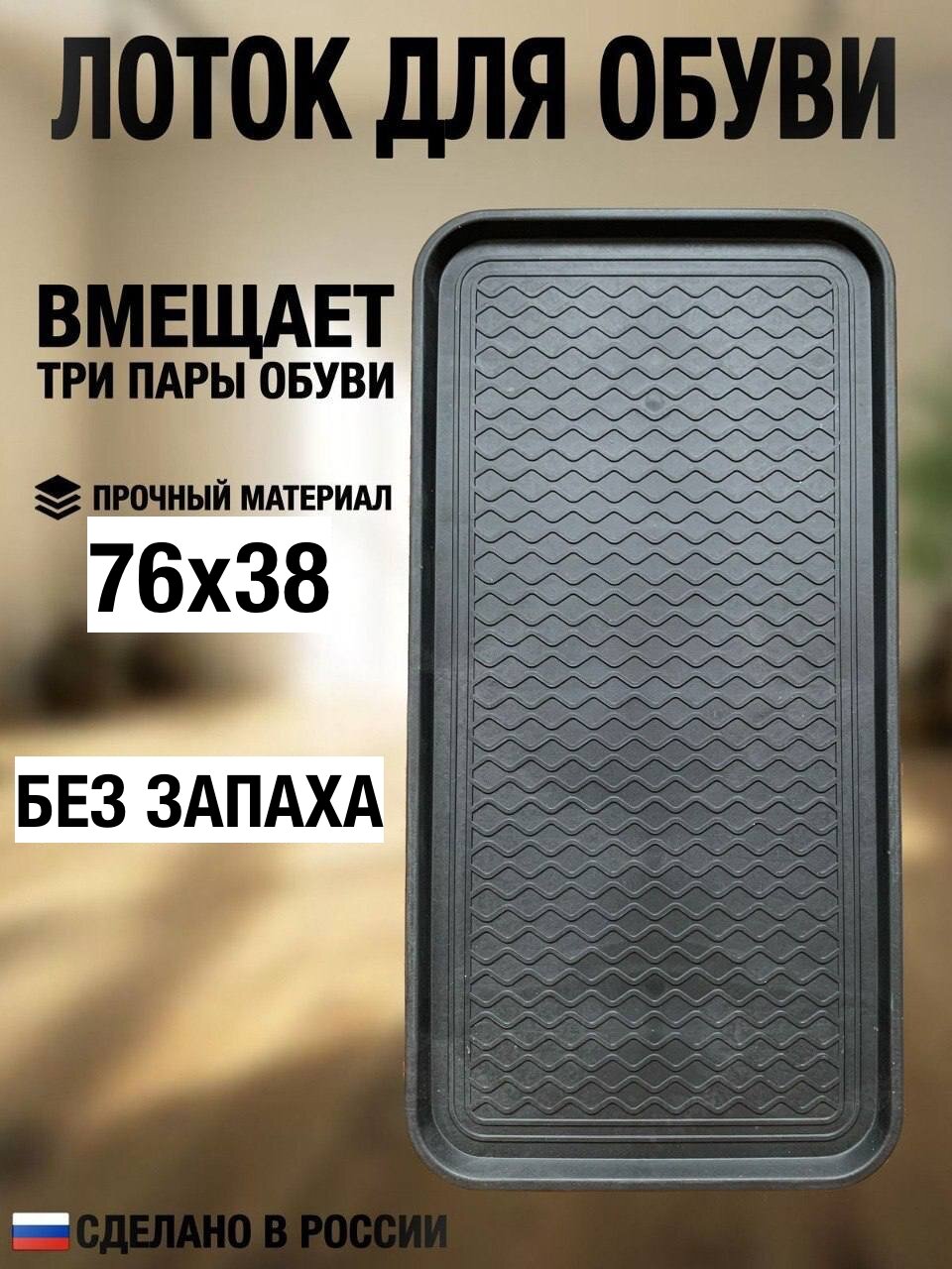 Пластиковый лоток для обуви с бортиками 76 х 38