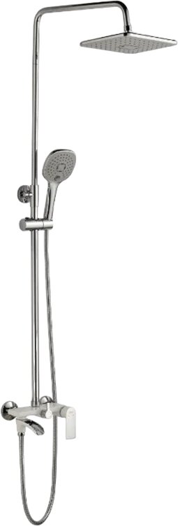 Душевая стойка Haiba HB23505-8 со смесителем, хром, белая, глянцевая, с тропическим душем, с изливом, с лейкой, душевая система, латунная