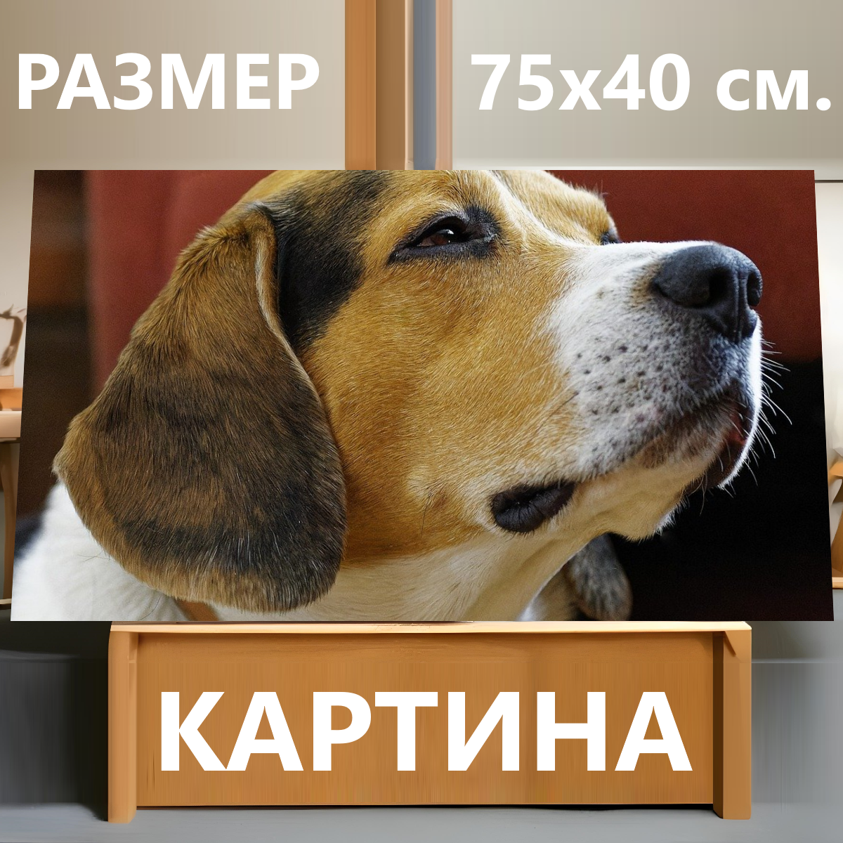 Картина на холсте "Гончая, собака, домашний питомец" на подрамнике 75х40 см. для интерьера
