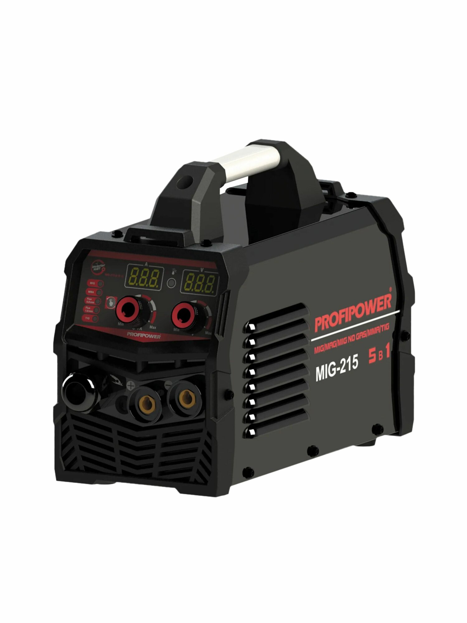 Сварочный аппарат полуавтомат PROFIPOWER MIG-215, С газом и без газа, Инверторный, MIG/MAG/MIG NO GAS/ММА/TIG, Черный