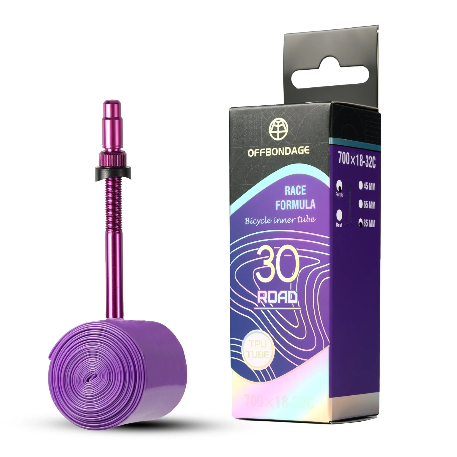 OFFBONDAGE Внутренняя камера для шоссейных велосипедов 700c 30г PURPLE, 65MM