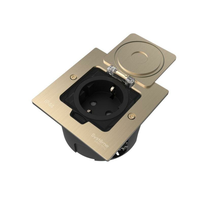 Лючок MultiDesk MDK21 с розеткой 2P+E 16А 250В IP44 с монтажной коробкой для стены фальшпола стола никель SE, SCHNEIDER ELECTRIC MDK21102NA (1 шт.)