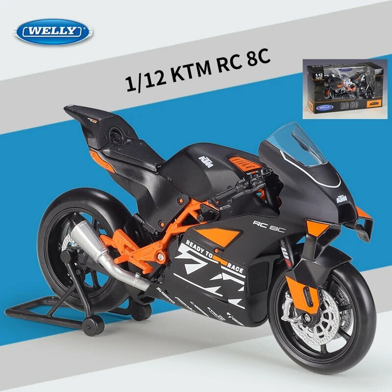 Модель гоночного мотоцикла Welly 1:12 KTM RC 8C из сплава, модель литая металлическая уличная спортивная мотоцикл для пересеченной местности, Black retail box