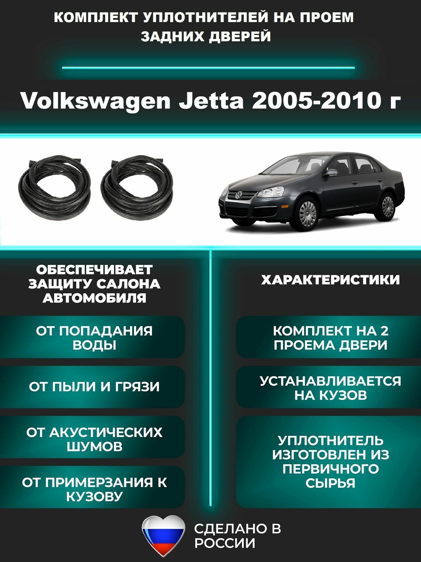 Комплект уплотнителей проема задних дверей для Volkswagen Jetta V 2005-2010 г, Фольксваген Джетта 5 - 2 штуки