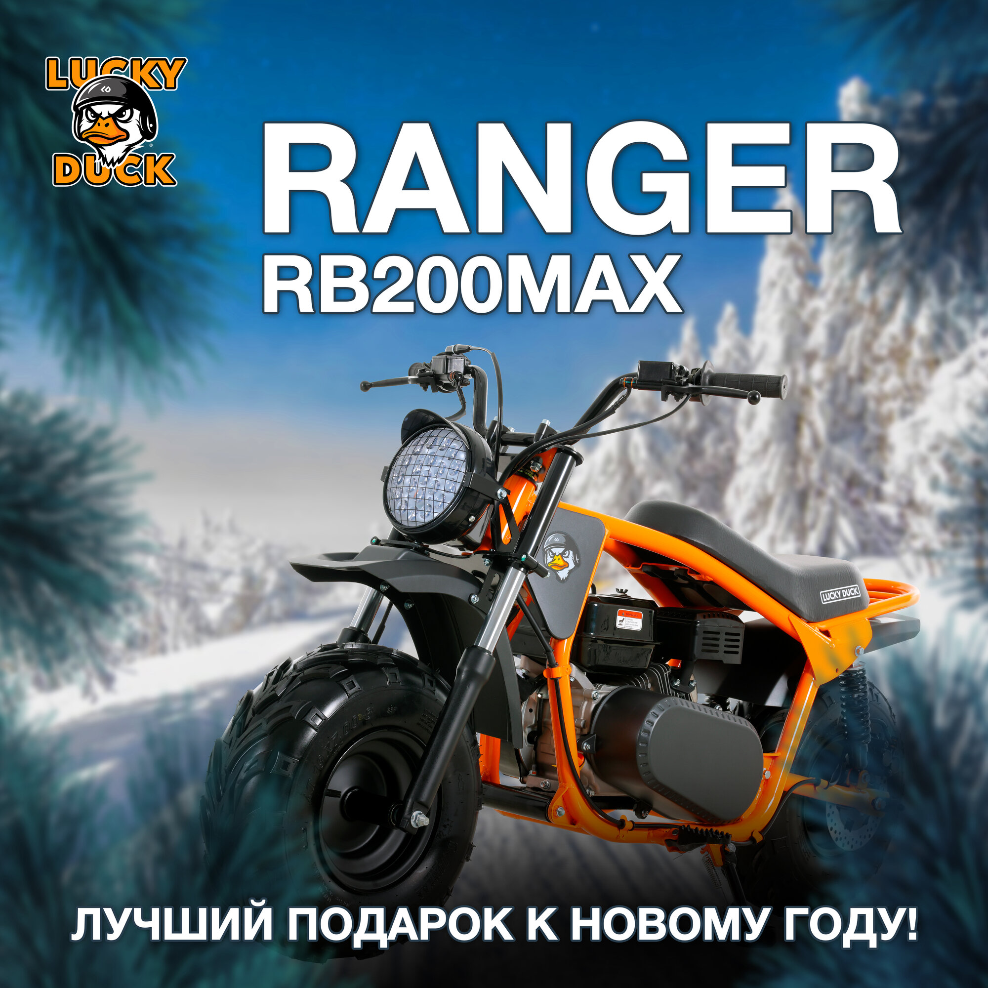 Мини мотоцикл бензиновый пит байк эндуро универсальный внедорожный Lucky Duck RB 200 MAX 196 см , 5.5 л. с, бак 4 л
