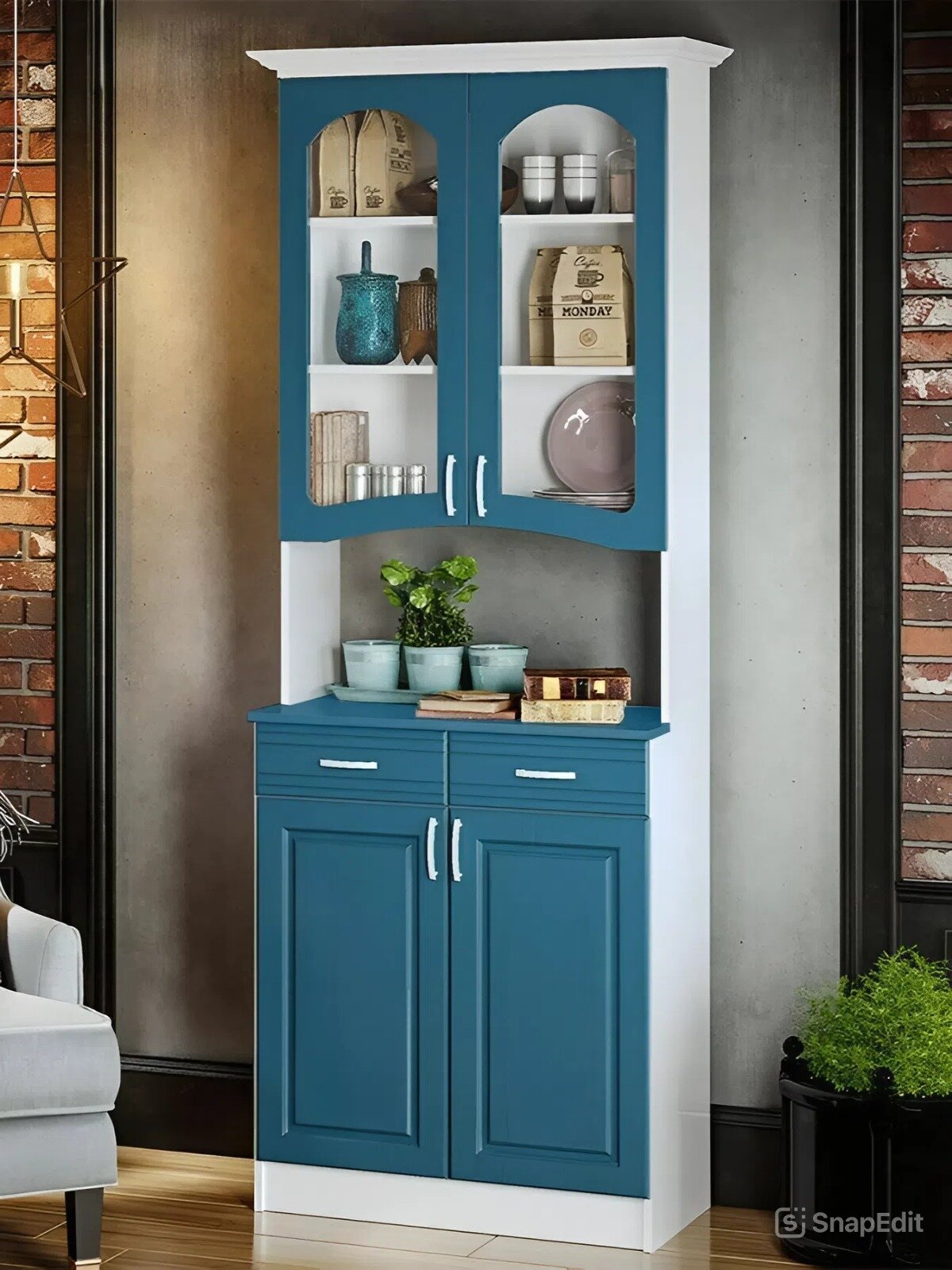 Буфет двустворчатый Констанция джинс/белый миф, Мебельный рай