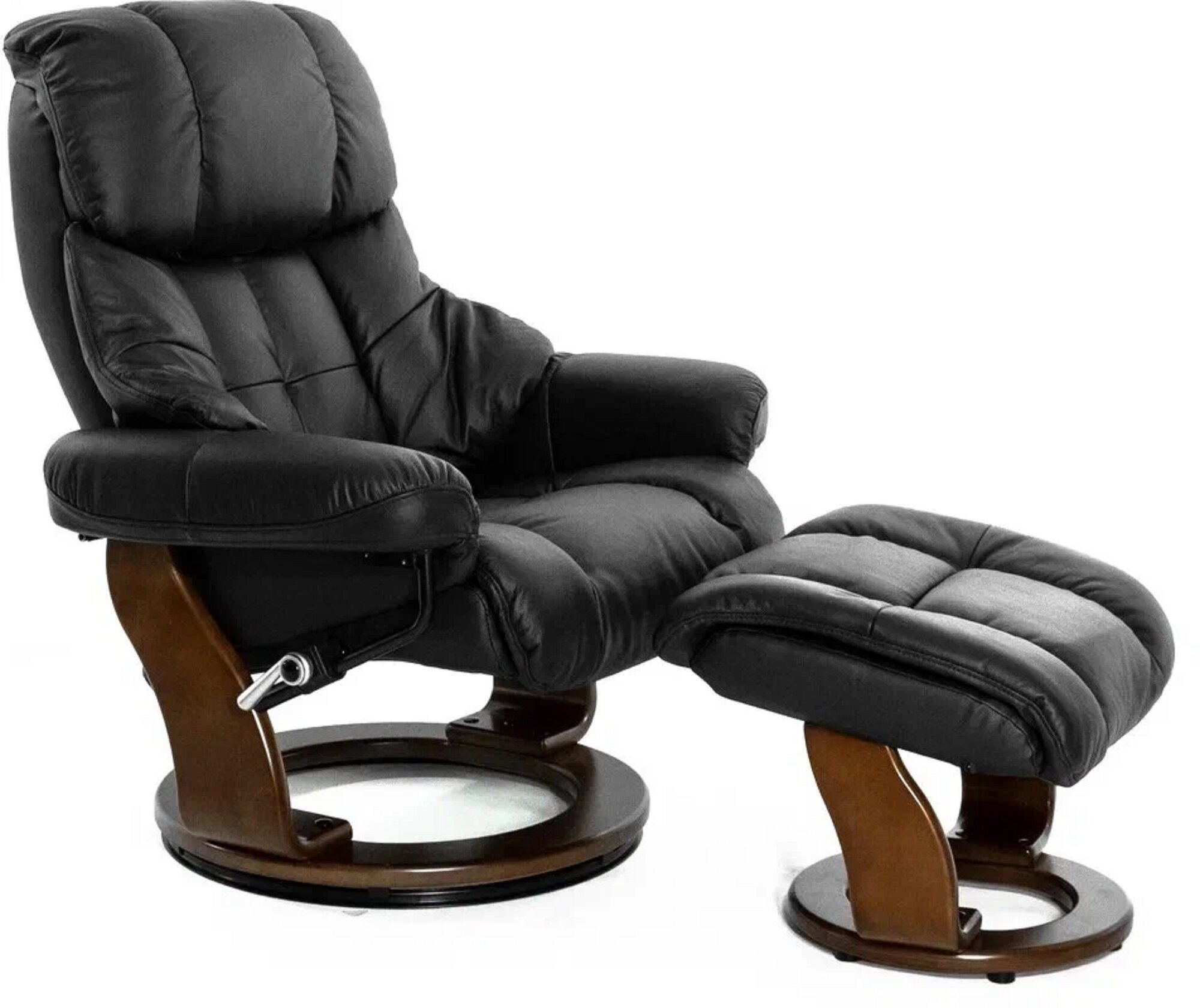 Кресло реклайнер FALTO Lux (оттоманка, натуральная кожа, черный)