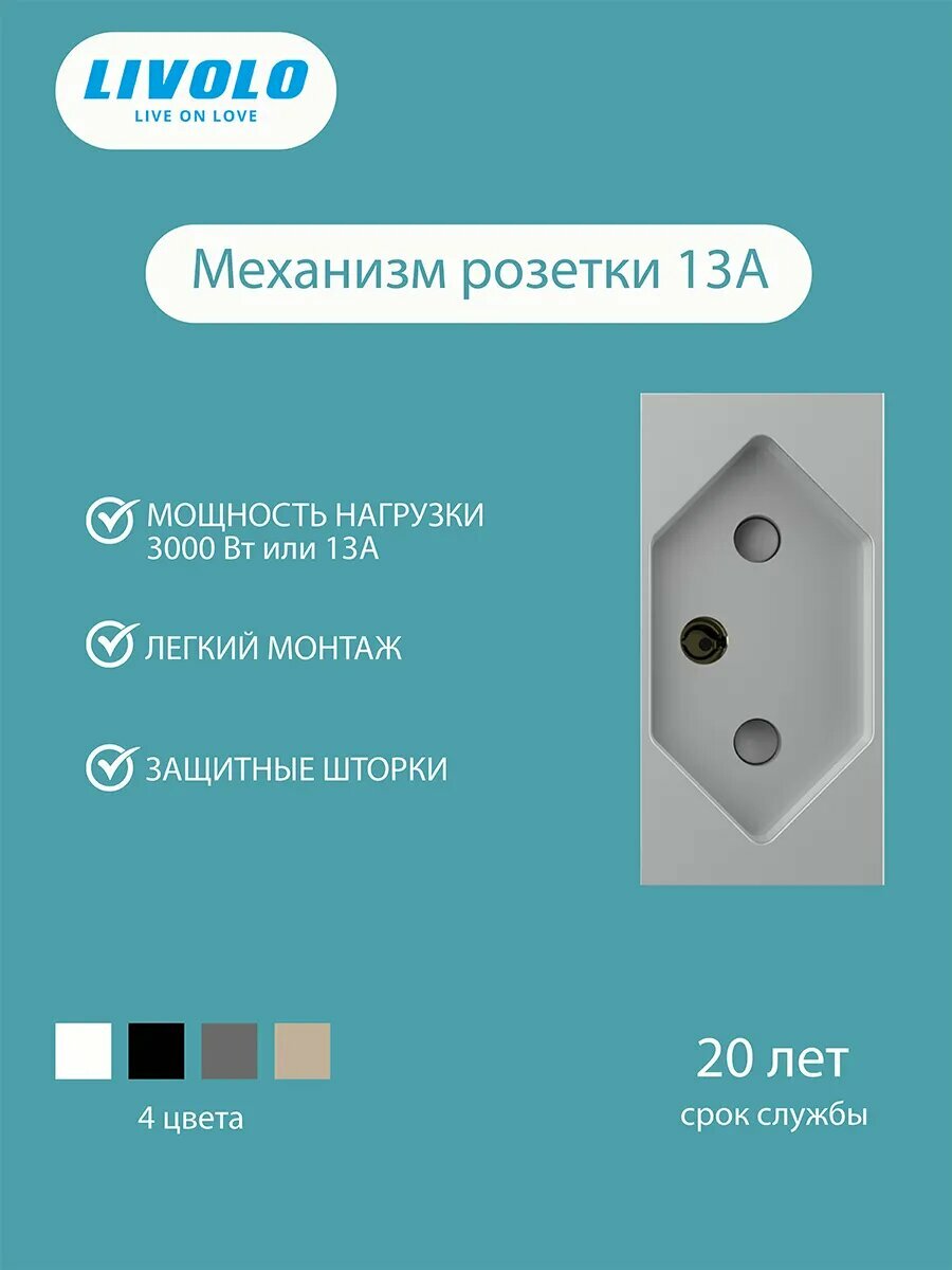 Розетка электрическая 1/2 с заземлением 13A (механизм)