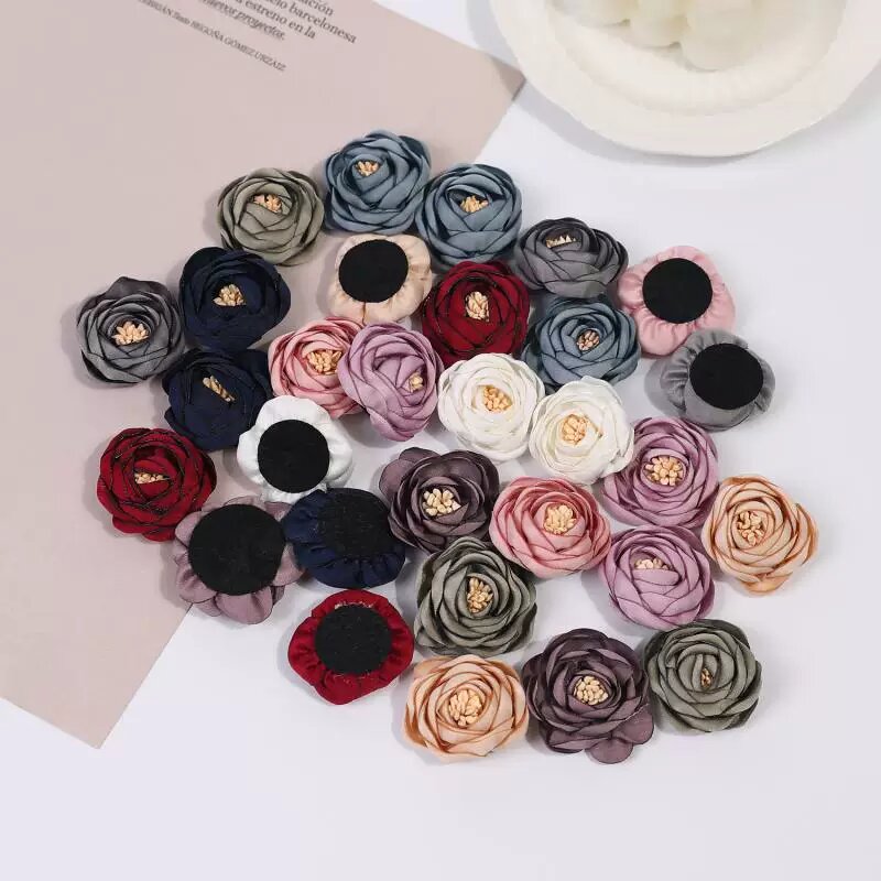 Искусственная головка розы 4 см, полуфабрикат из ткани, искусственный цветок, материал для рукоделия, украшение для