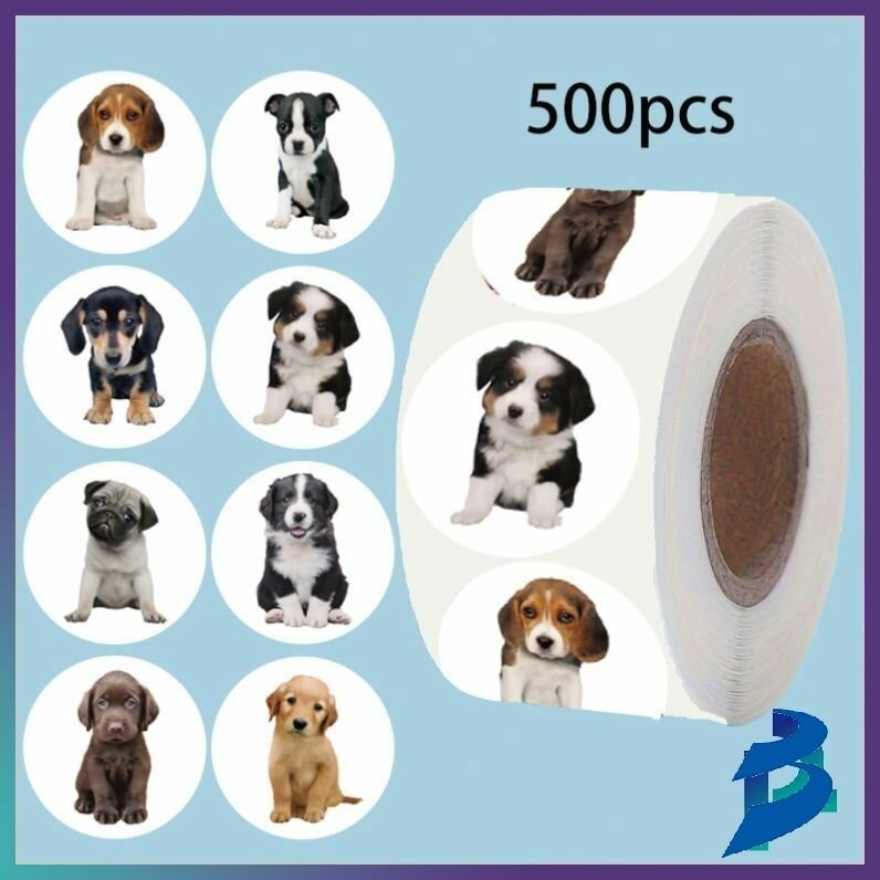 Детские поощрительные наклейки для творчества в рулоне "Собака", диаметр 2,5 см,500 наклеек в рулоне.