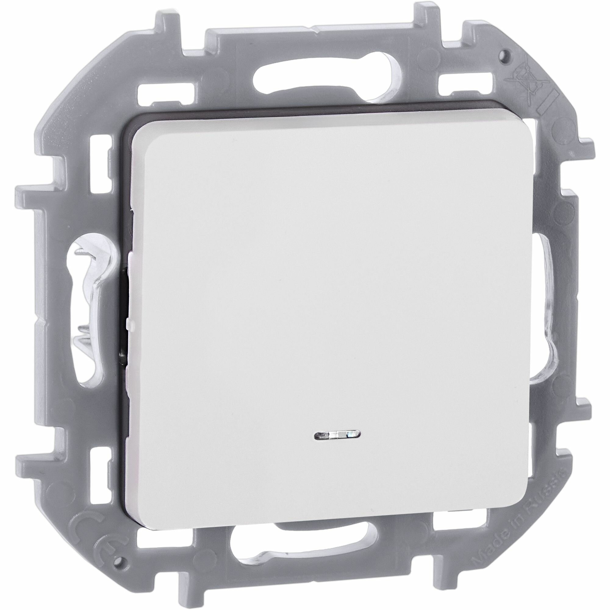 Выключатель одноклавишный IEK проходной с подсветкой-индикацией 10АХ безвинтовое крепление белый Inspiria