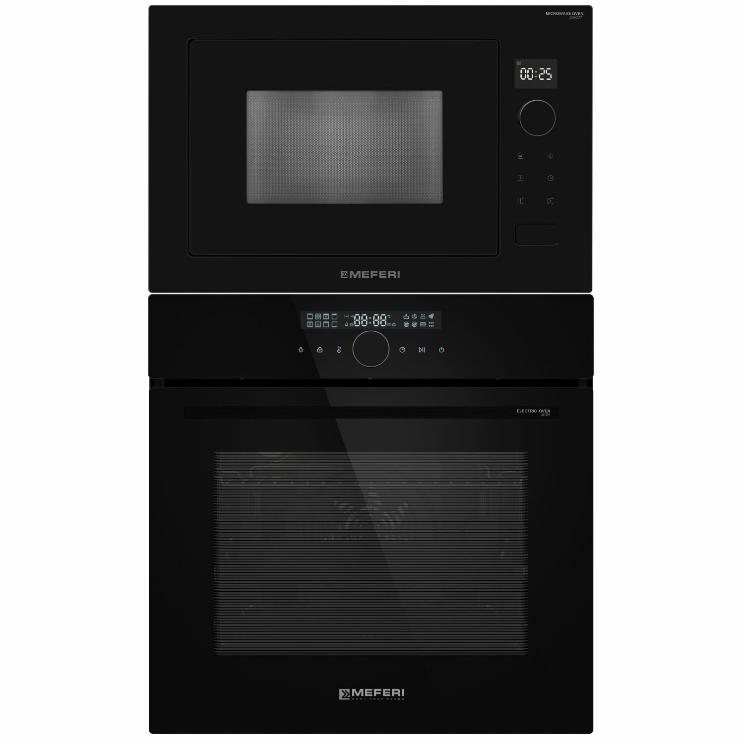 Комплект встраиваемой техники Meferi 60см черный MS60BK76 духовой шкаф и микроволновая печь