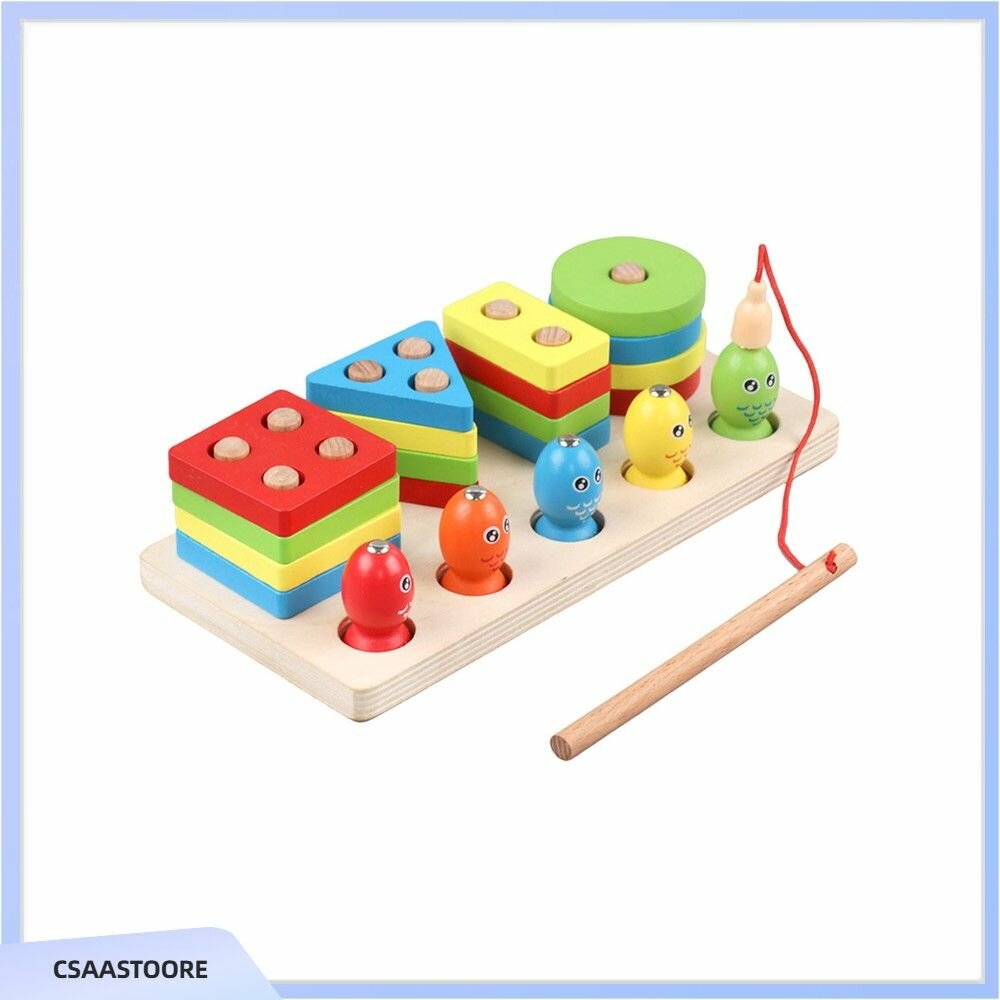 Деревянные блоки для рыбалки, красочные, разные формы, развивающая игрушка