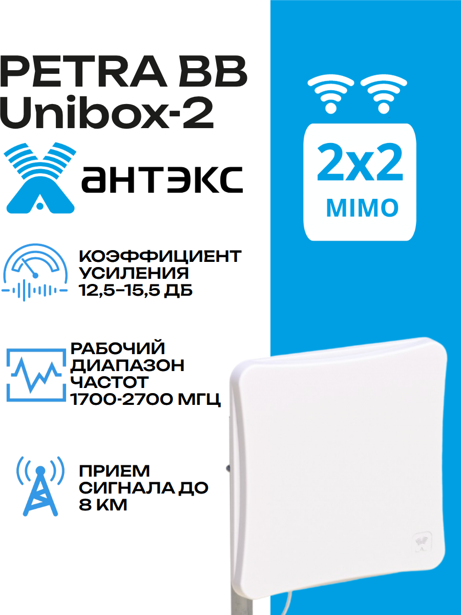 Антенна AGATA-2 MIMO 4х4 BOX (GSM-1700/3G/WiFi/LTE2700) 17Дб/4*SMA-male/ гермоввод PG-7/ без адаптеров