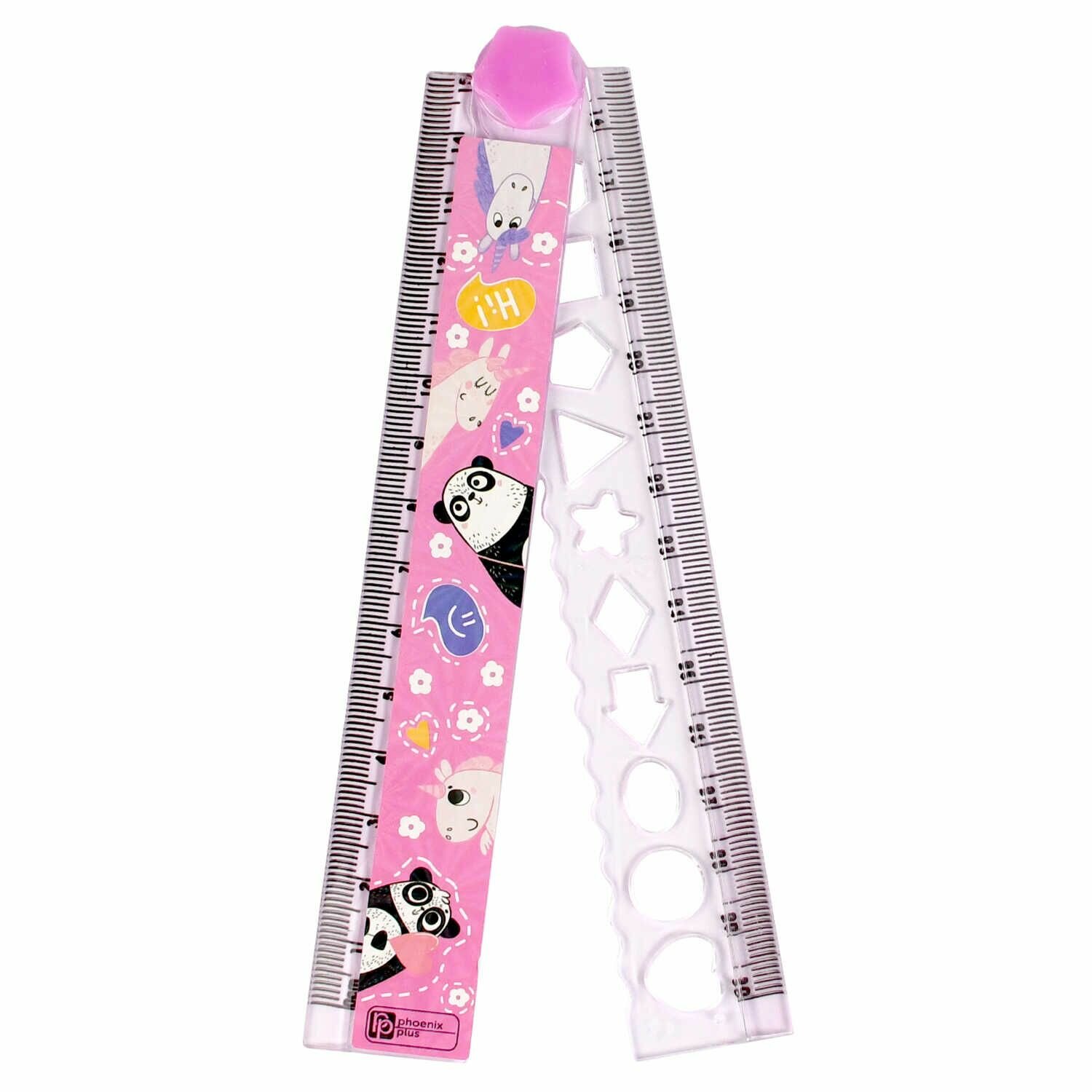 Линейка 15-30 см пластиковая складная "Панда и единорог"
