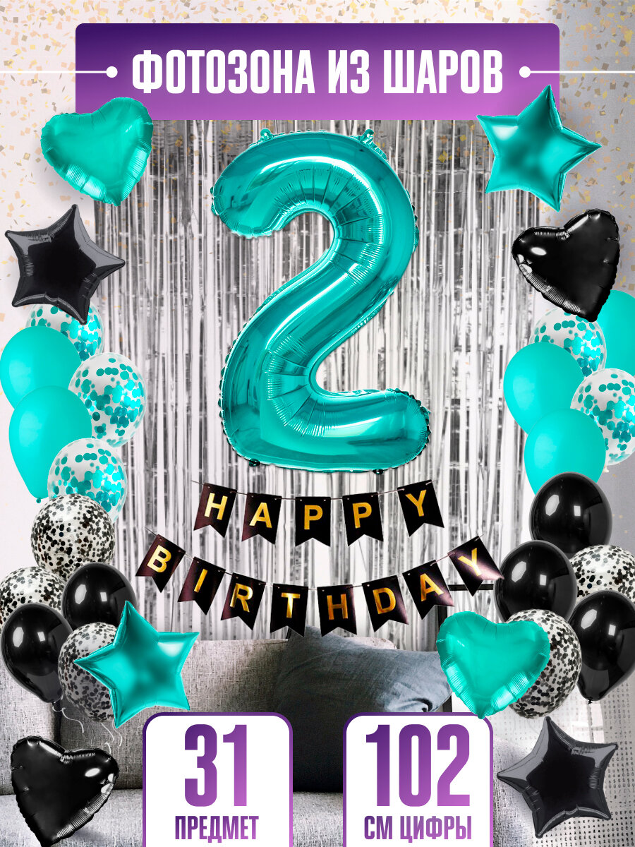 Большой набор воздушных шаров с фольгированной цифрой 2 Фотозона для праздника