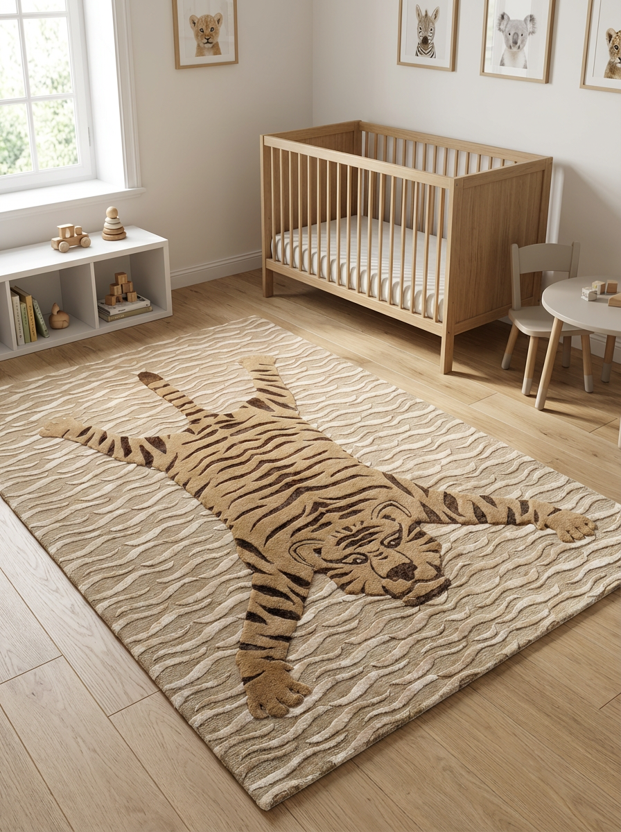 Ковер “Tiger Pattern” 180×270 см, дизайнерский ковер с рисунком тигра, шерсть, ручная работа T-HOME, премиум, Индия