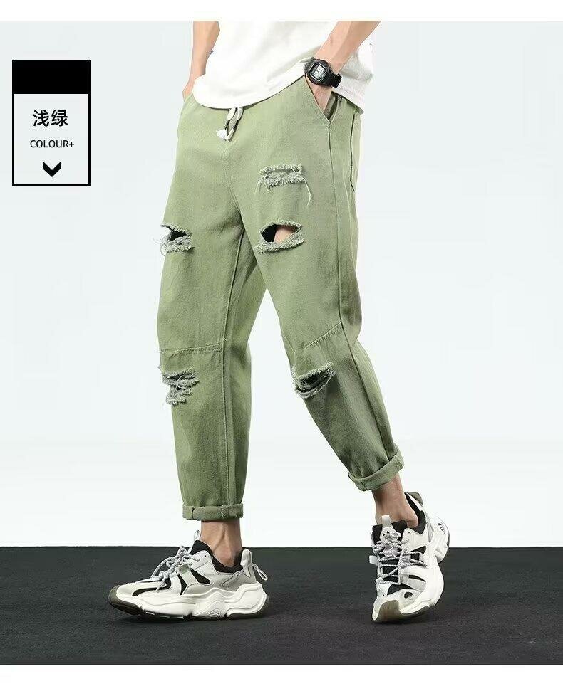 Тренд RONG CH Мужские Джинсы Потертые Широкие Весна Высокий Улица Деним, Размер_M