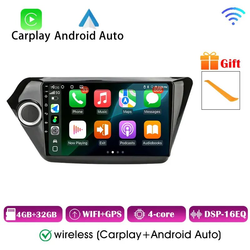 9-дюймовый головное устройство для Kia Rio 3 4 2011-2019, мультимедийный автомобильный Carplay Android Auto, беспроводной Wi-Fi, GPS, автомобильная стереосистема, DSP GPS 4 32G