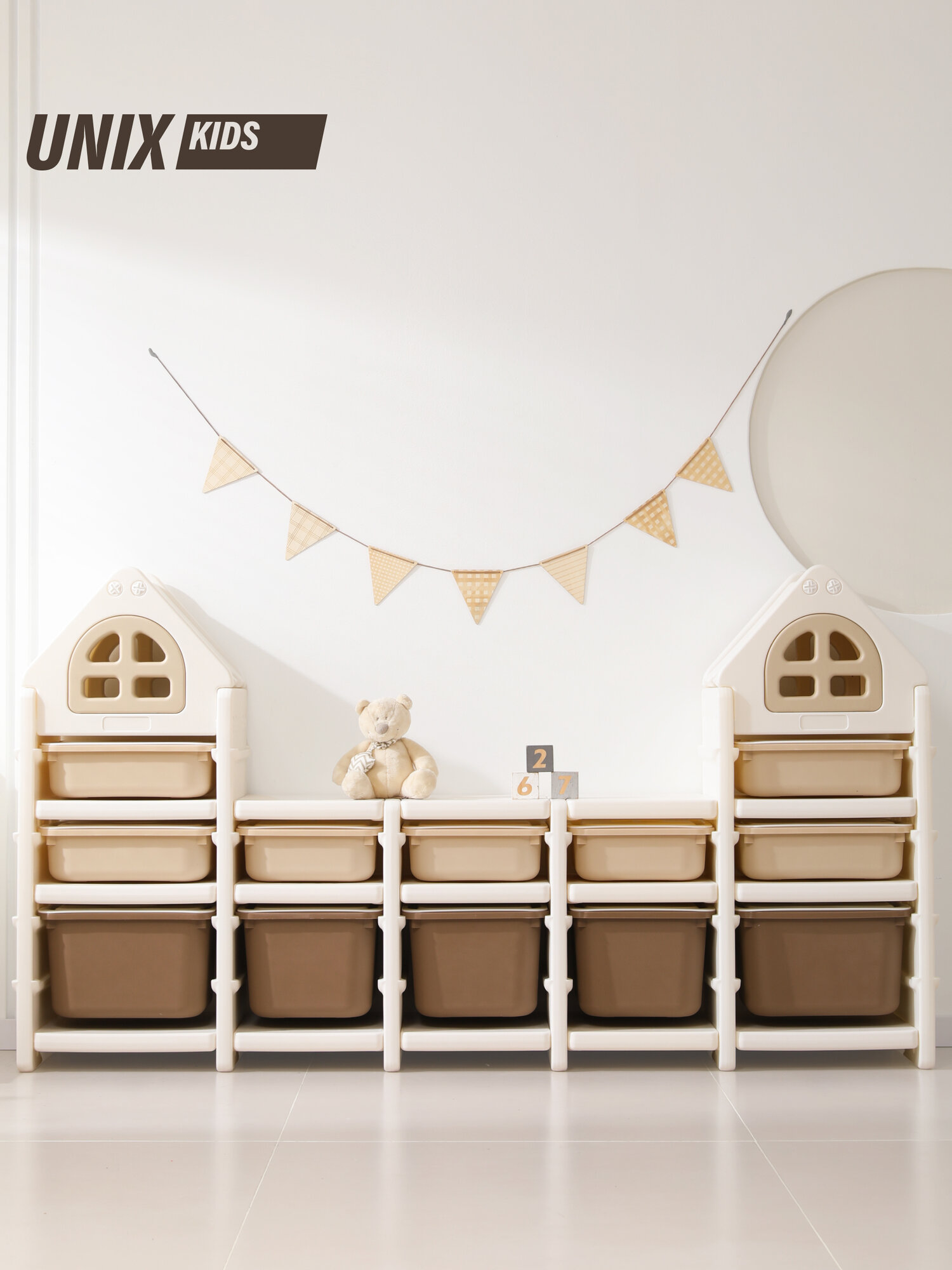 Стеллаж для игрушек UNIX Kids 12 ящиков, напольный Монтессори, с корзинами, пластиковый, в детскую комнату для хранения