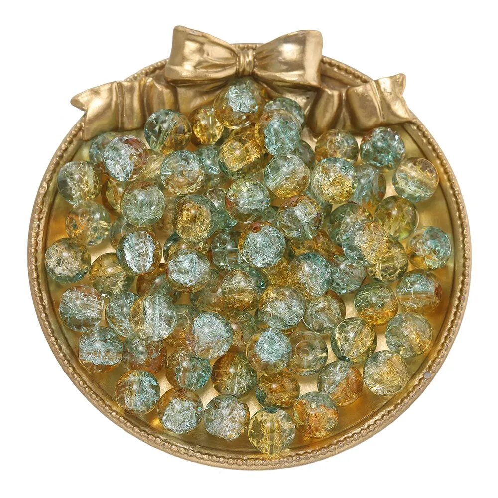 Стеклянные бусины, декоративные бисер из дробленого стекла с узором,50 штук/10 мм светло-голубой