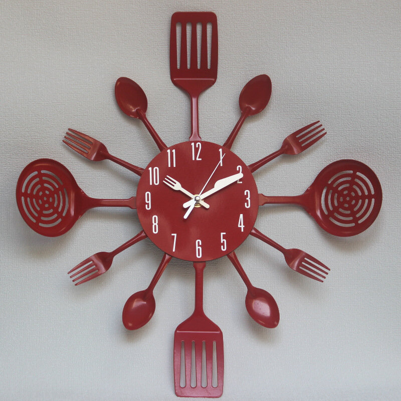 Производитель Розничная Оптовая Мелкая Количество Нержавеющая Сталь Нож Вилка Ситечко Ложка Кухня Металлический Модный Концепт Настенные Часы