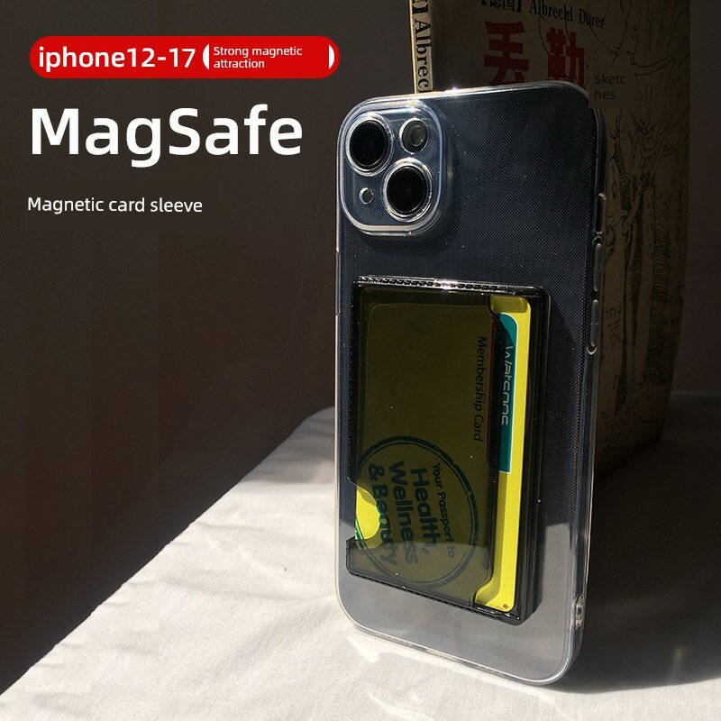 Прозрачный магнитный держатель для карт MagSafe, чехол для телефона с сильным магнитным креплением для банковских карт,
