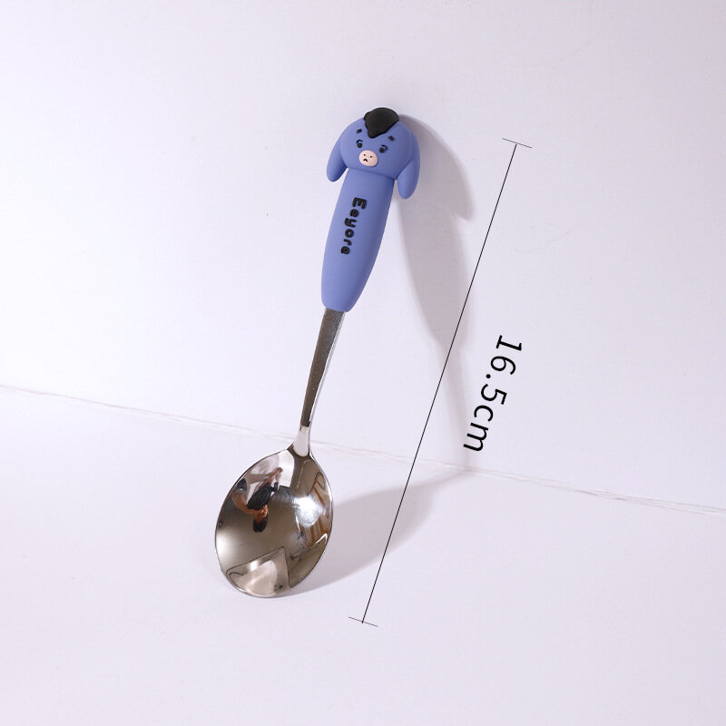 Силиконовая голова ложки и вилки Disney Winnie, нержавеющая сталь, детская ложка и вилка, фруктовая вилка, новая продукция, оптовая продажа ложек