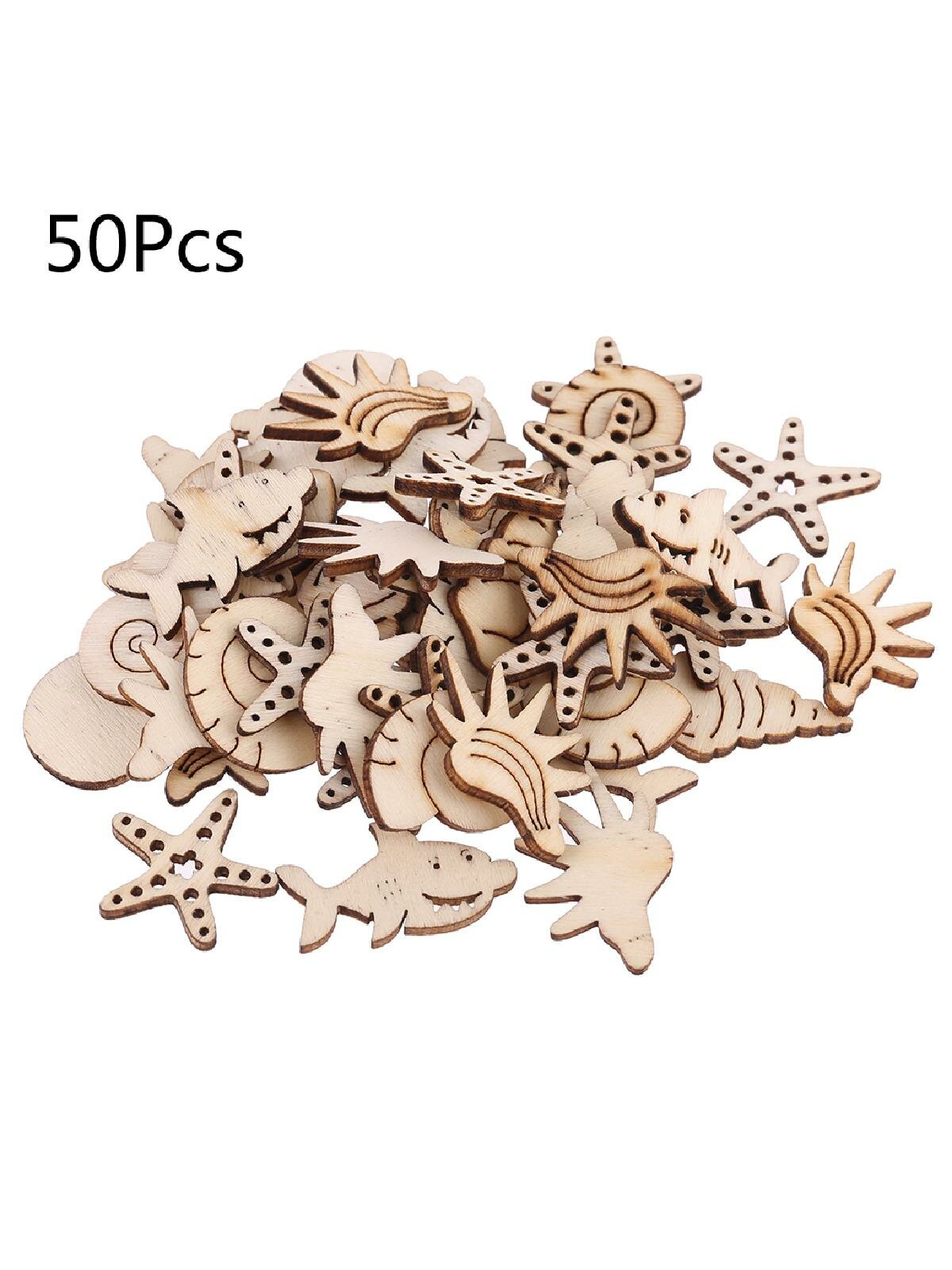 50 штук кусочков дерева с натуральными морскими животными, Поделки из дерева, Подарочные бирки