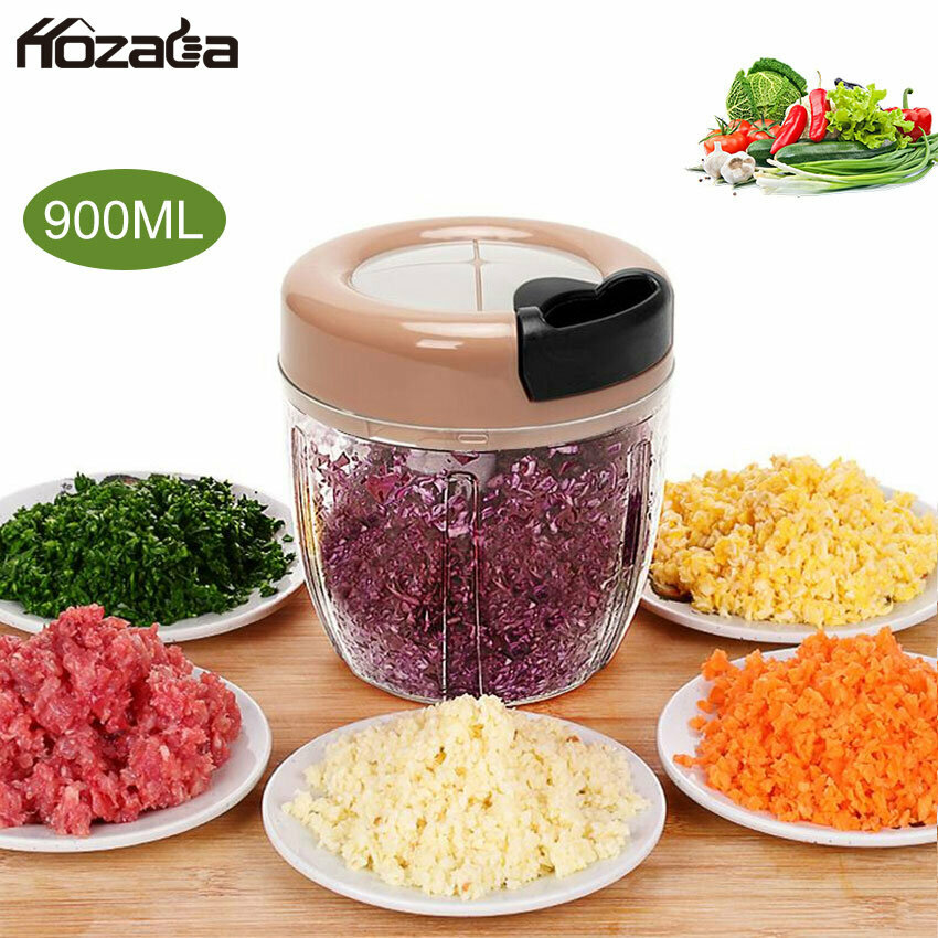 Hozada 900ML Пищевой измельчитель Ручной блендер для овощей Ручная мясорубка Многофункциональный резак Ручной кухонный комбайн Большая емкость Миксер для фруктов и овощей Мясорубка Блендер