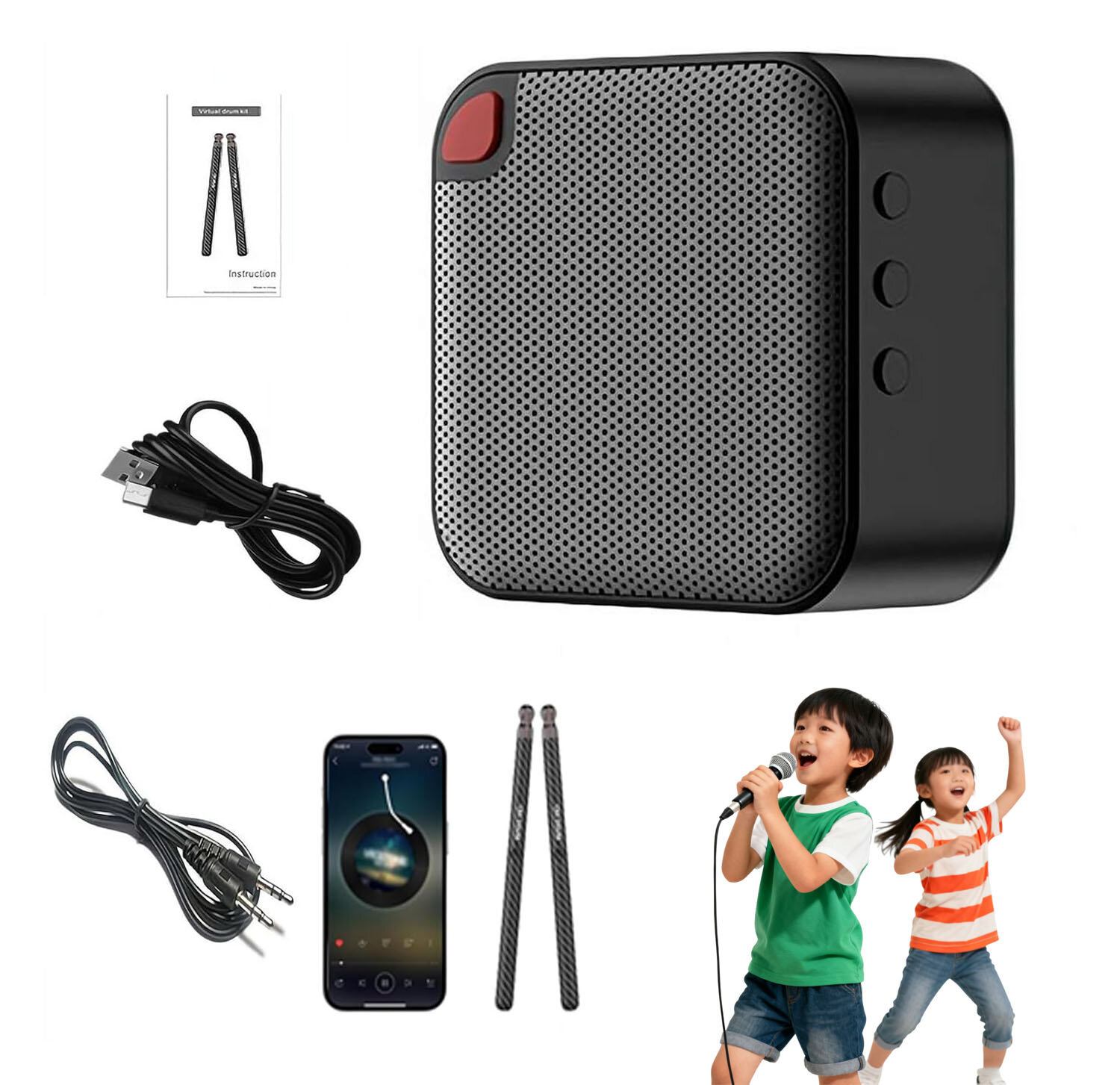 Виртуальная электронная ударная установка, барабаны, палочки для барабанов, электронные барабаны, портативная виртуальная электронная ударная установка, черный цвет, базовая модель, вес 415 грамм, размеры цветного бокса 300 x 100 x 65 мм, палочки для