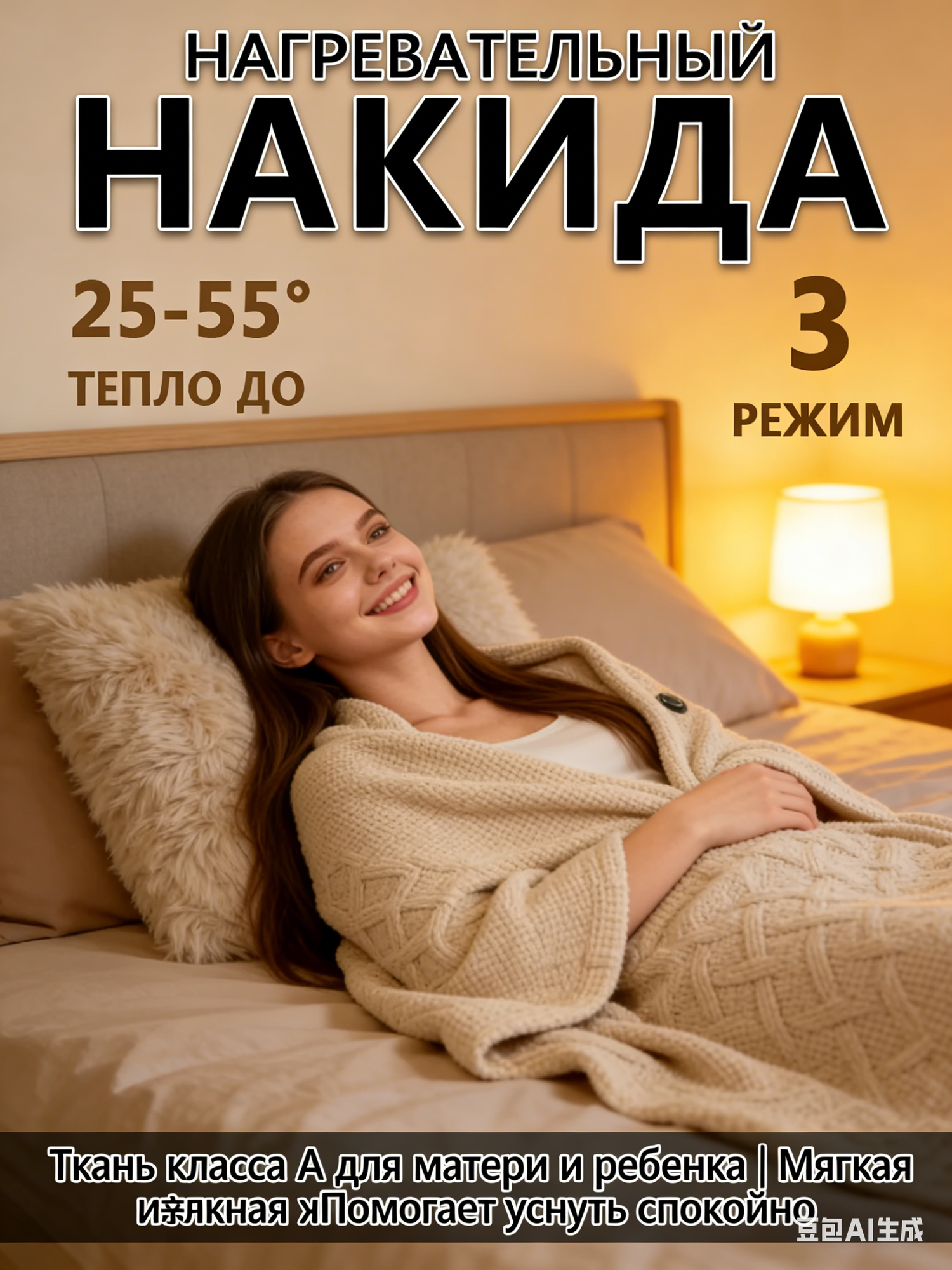 Электрический плед с подогревом 150x80 см / Электроодеяло накидка из флиса на молнии с питанием от USB