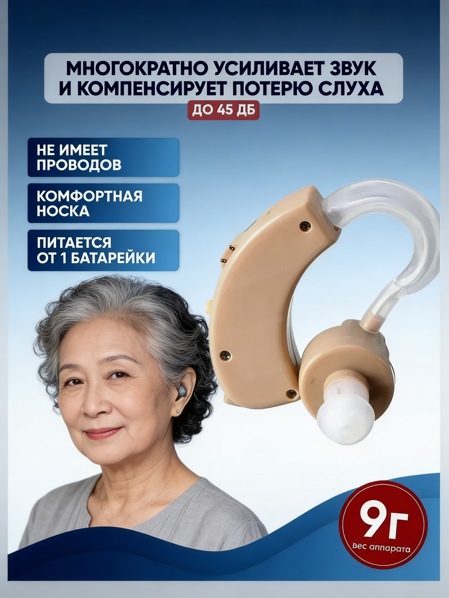 Усилитель слуха на аккумуляторе с функцией Bluetooth, заушный цифровой слуховой аппарат для пожилых