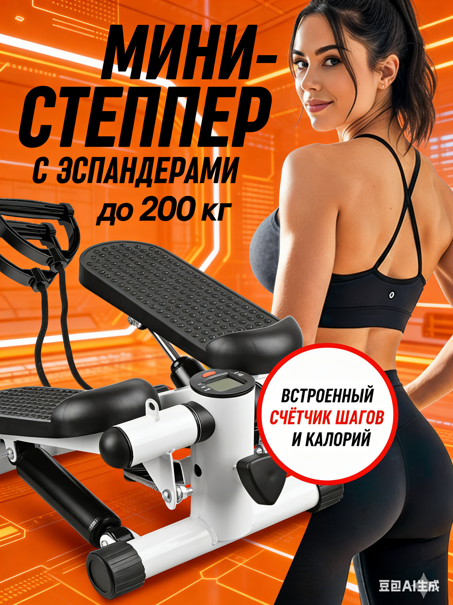 Степпер-тренажер для ног, бедер и ягодиц с эспандерами, максимальная нагрузка 200 кг