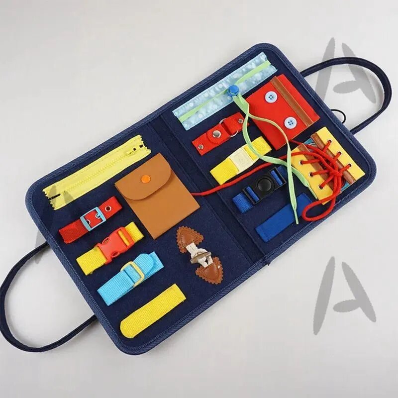 Бизиборд мягкий дорожный; Занятая доска Монтессори, Сенсорная игрушка для малышей, Развивающие игры для развития мелкой моторики рук, подарок для мальчиков и девочек