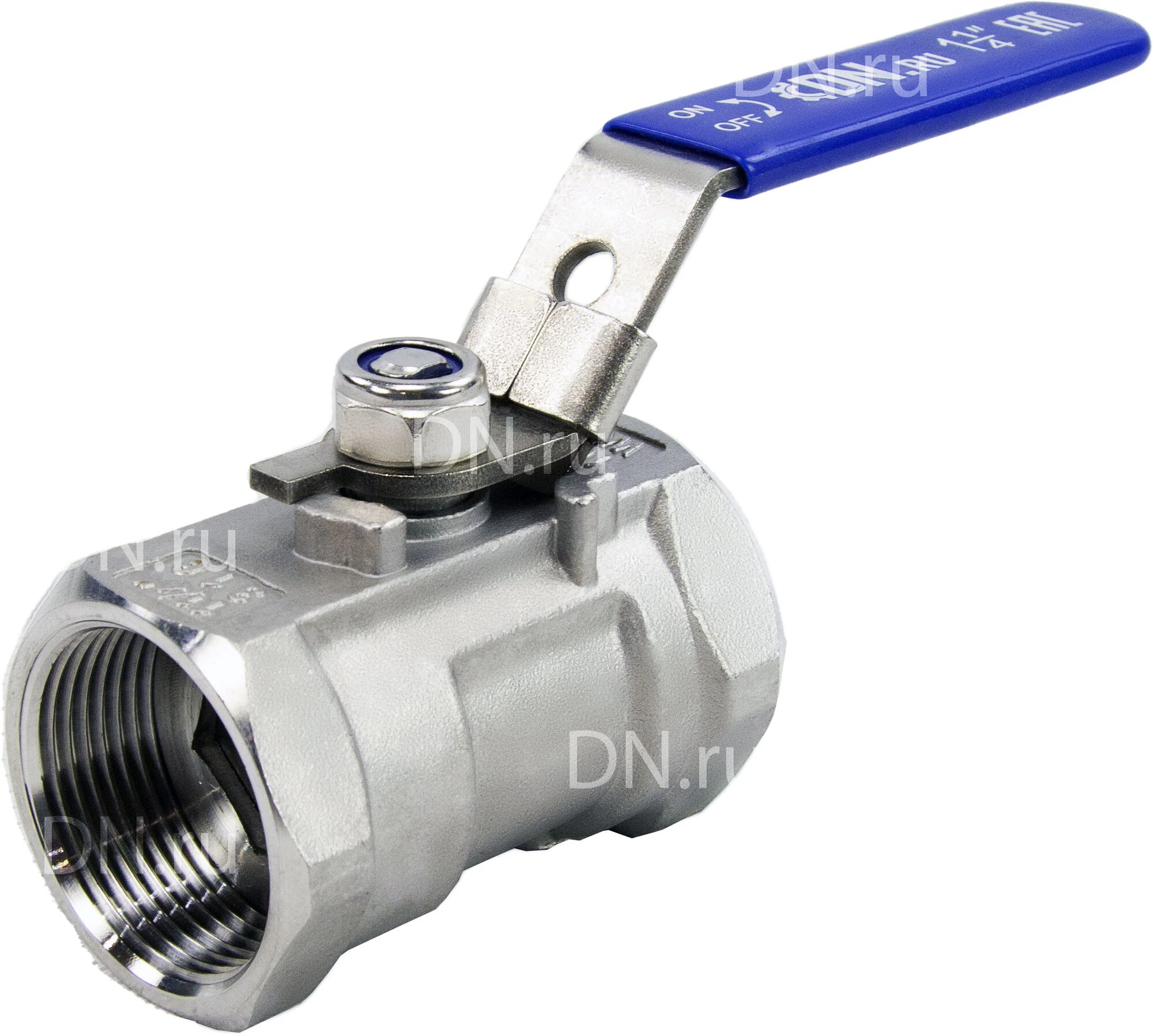 Кран шаровой DN. RU-RP.316.230. MM.032 1 1/4ʺ Ду32 Ру63 стандартнопроходной двухходовой, нержавеющая сталь SS316, внутренняя резьба, уплотнение - PTFE, раб. темп. до 230℃