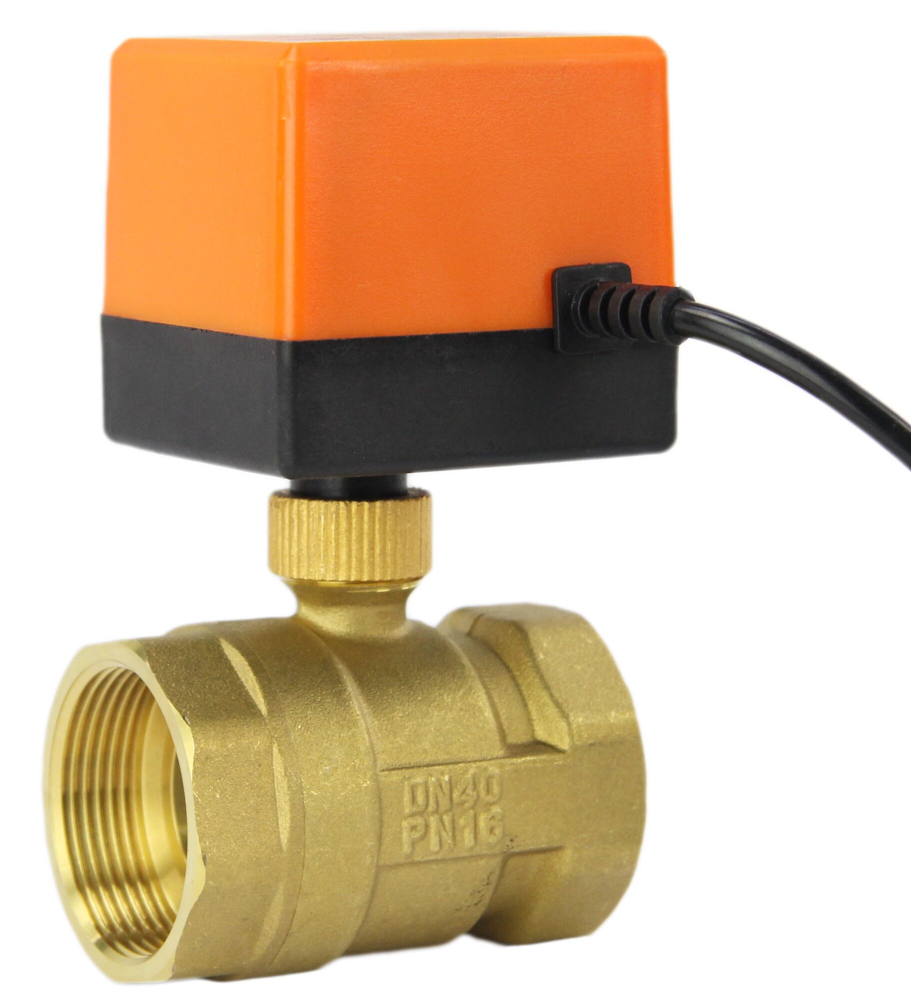Кран шаровой DN.ru RP. BRASS.120. MM.040 1 1/2" Ду40 Ру16 стандартнопроходной двухходовой, латунь, внутренняя резьба, уплотнение - нитриловый каучук + PTFE, раб. темп. до 120°С, с электроприводом 24VDC без концевых выключателей