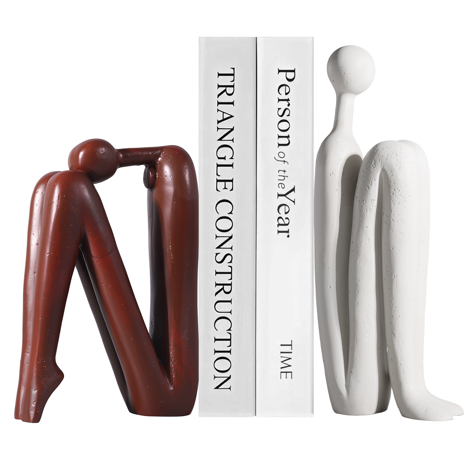 Подставки для книг Thinker для тяжелых книг, статуэтки двух фигурок (белая и коричневая), подставки для книжной полки и офисного стола, материалы из резина, размеры 21 см(Д) x 14 см(Ш) x 6 см(В), вес 1200 грамм, упаковка 25 см(Д) x 19 см(Ш) x 10 см(В),