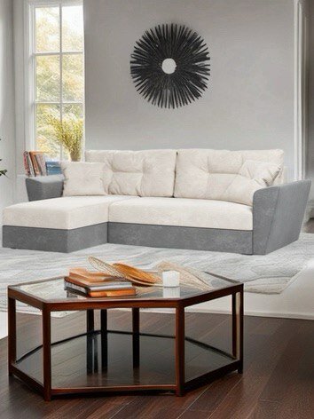 Угловой диван-кровать "Амстердам" бежево-серый велюр Кабрио , 235 х 82 х 140, угол левый