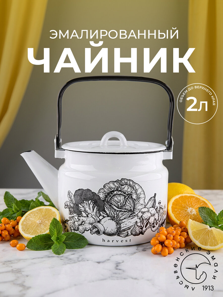 Чайник эмалированный Лысьвенские эмали "Artichoke" 2л универсальный белый
